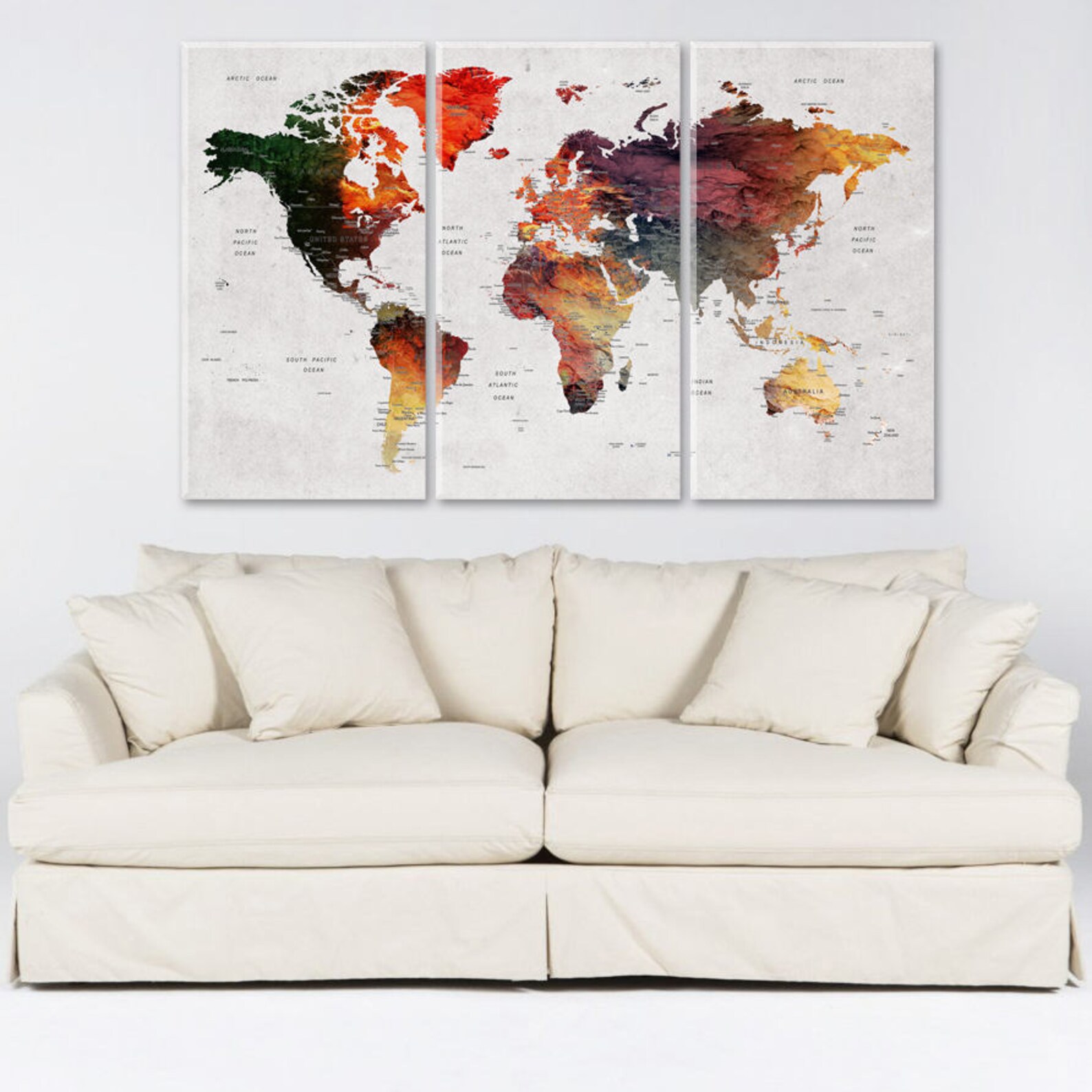 World Map Canvas Wall Art Colorful Earth Art Wall Decor Home - Etsy