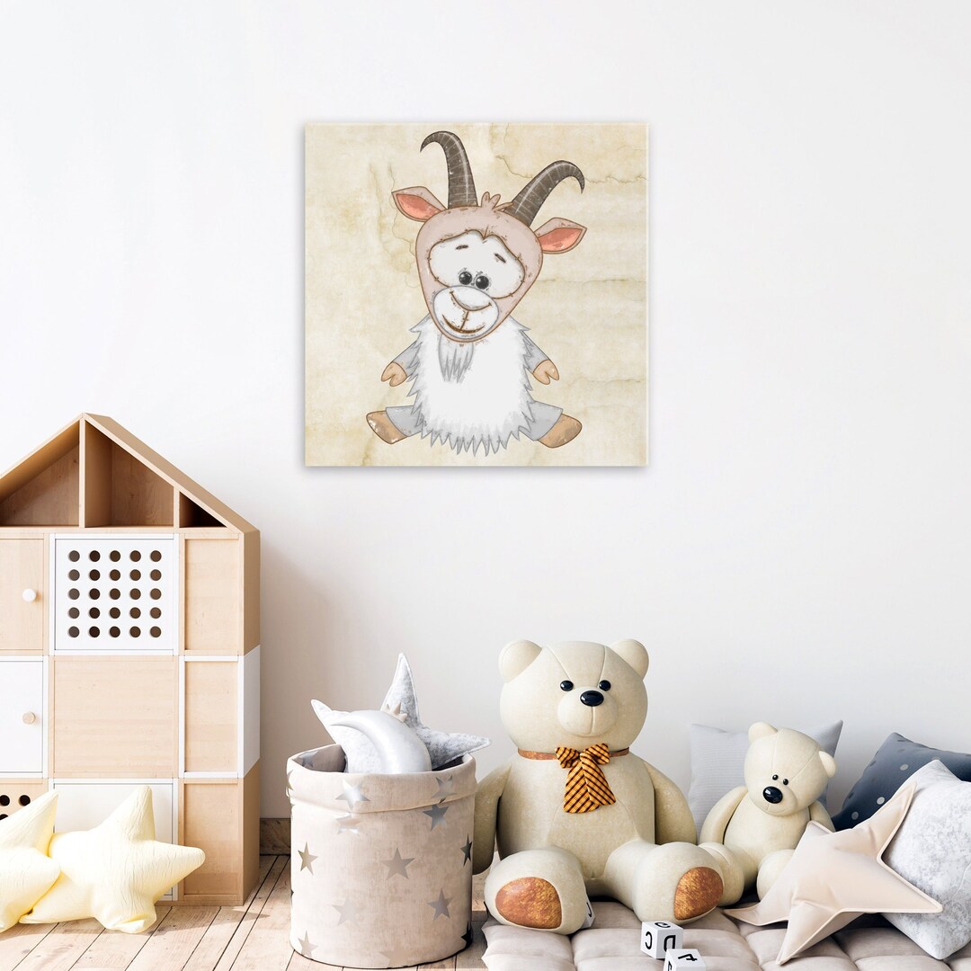 Cute Goat Printable Art File, Baby Goat Painting Art for Kids Room Wall ...