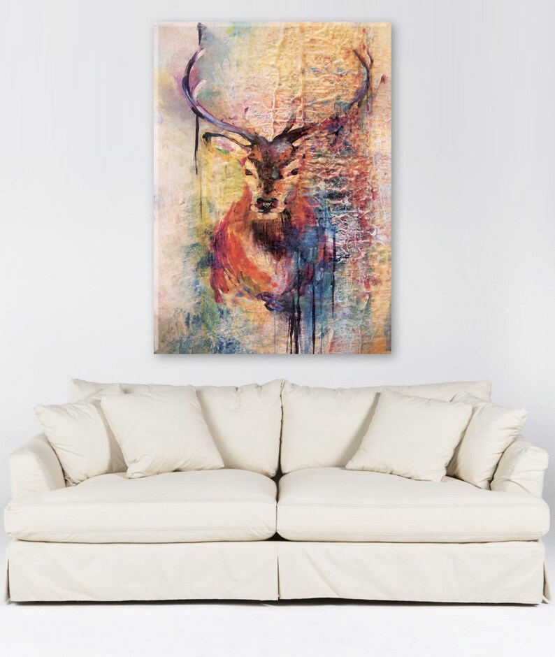 Abstract Deer Canvas Decor Modern Deer Canvas Print Colorful | Etsy