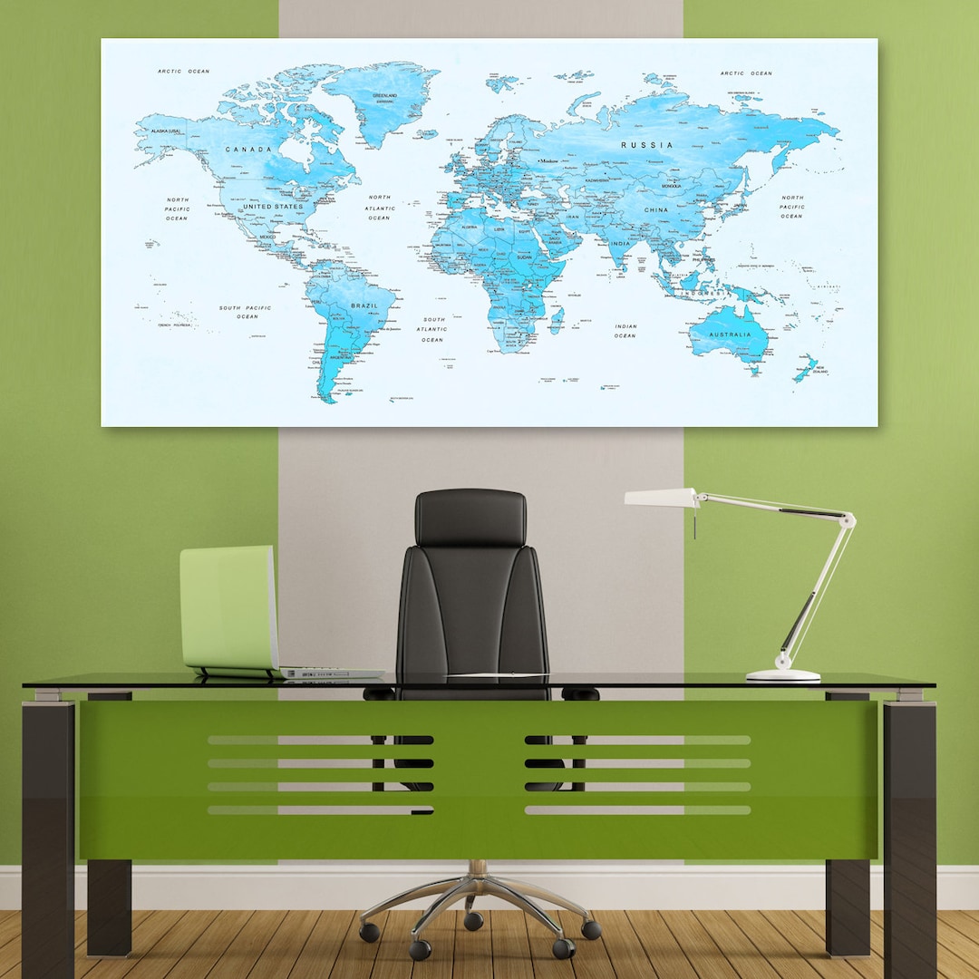 World Map Push Pin Canvas, Travel and Adventure Map, Large Canvas Wall ...