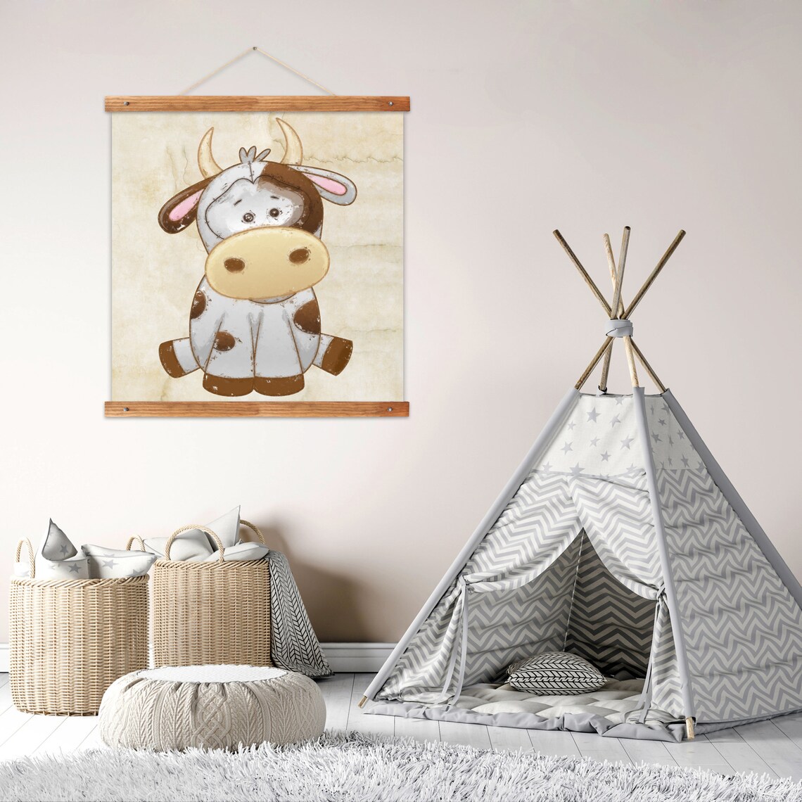 Cute Cow Printable File Calf Painting Art for Kids Room Wall - Etsy