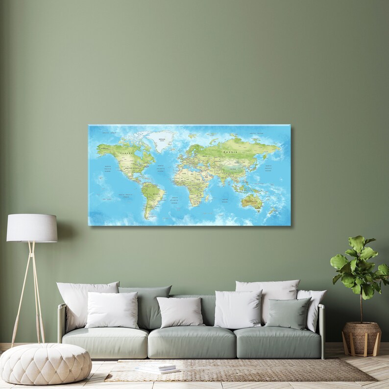World Map Canvas Wall Art, Biosphere Colors Push Pin Map Decor ...