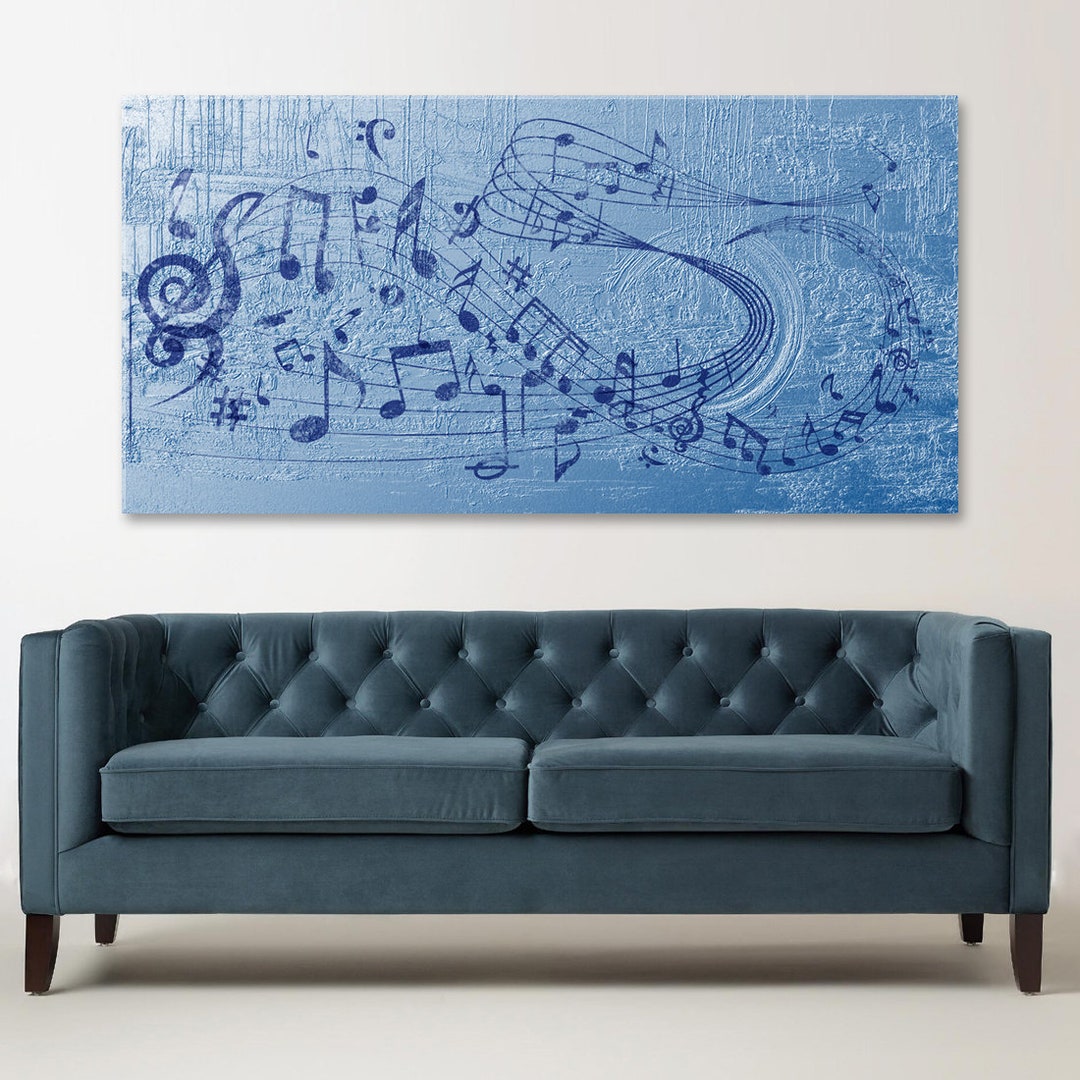Modern Canvas Wall Art, Blue Music Notes Design Decor, Abstract Music ...