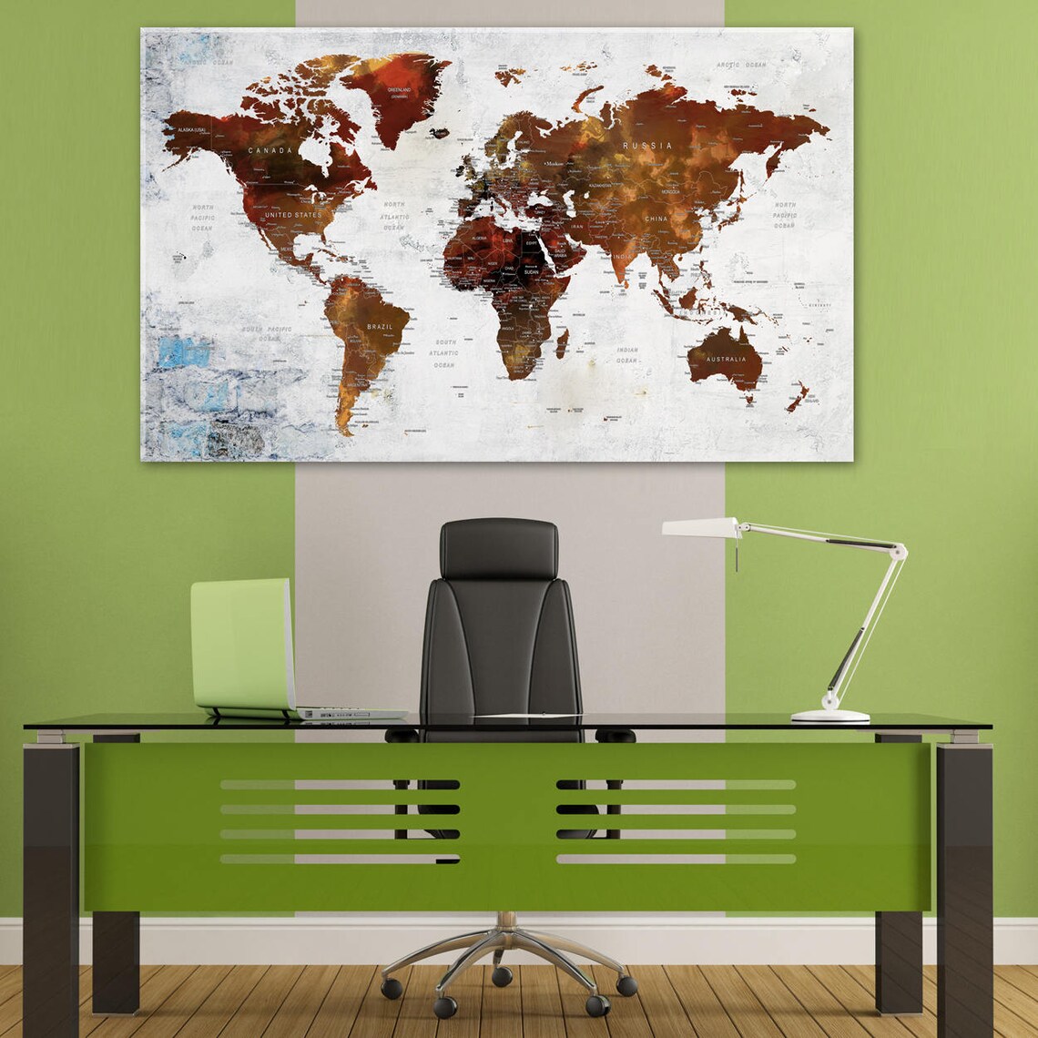 World Map Canvas Push Pin Travel Map Large World Map Decor | Etsy