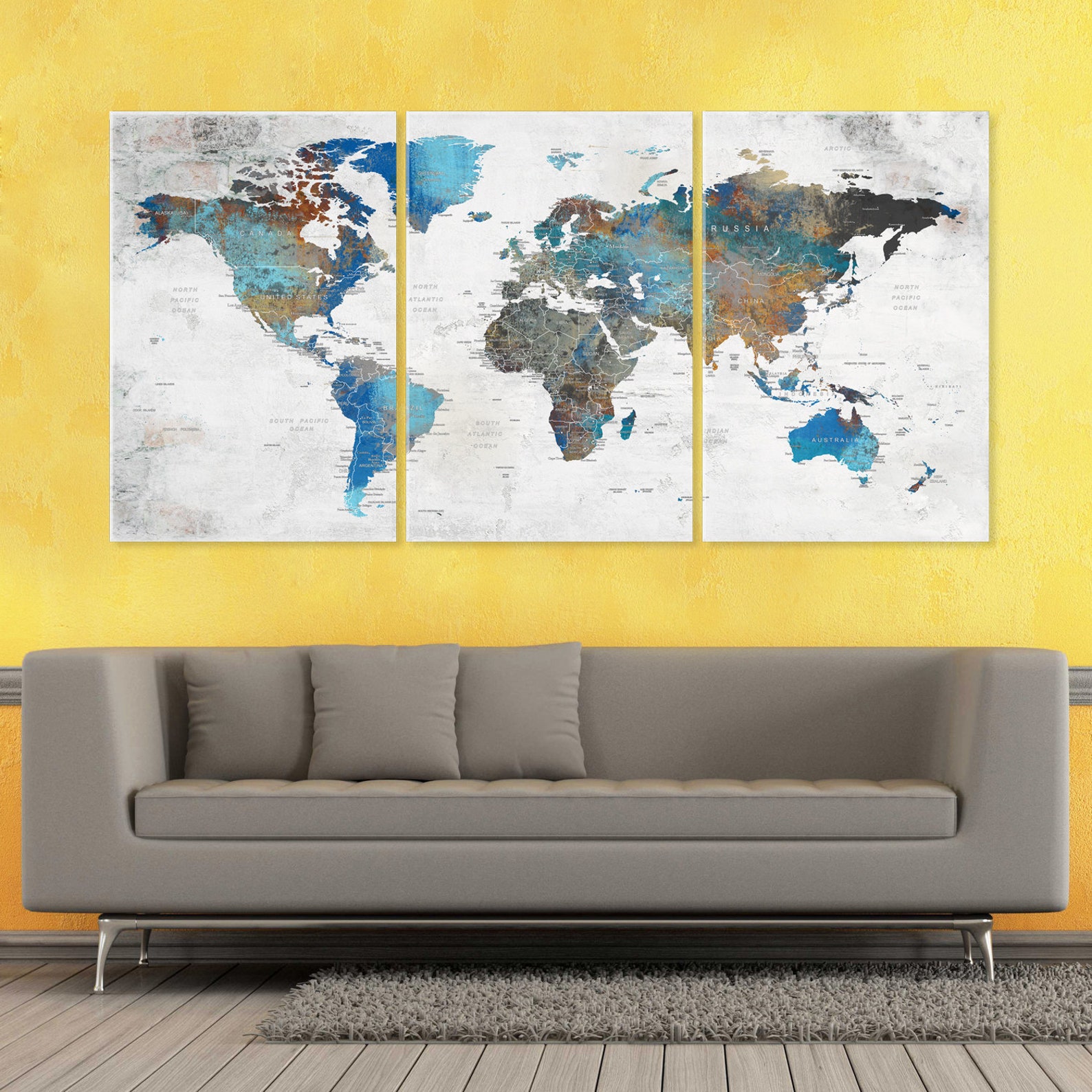 Adventure World Map Canvas Push Pin Travel Map Wall Art - Etsy