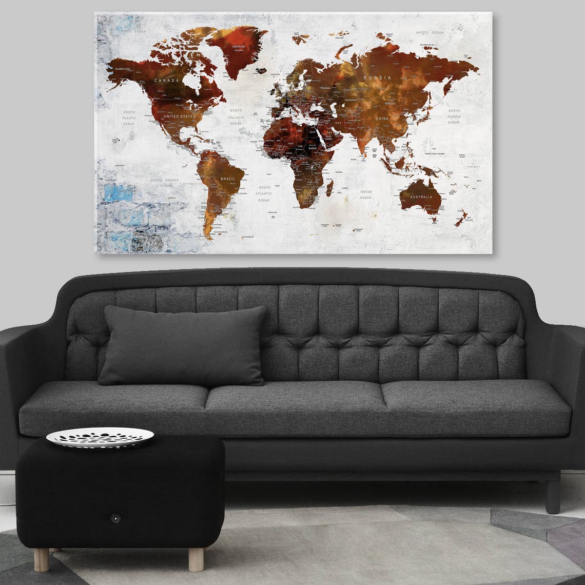 World Map Canvas Push Pin Travel Map Large World Map Decor | Etsy
