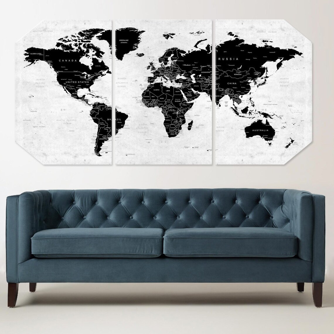 World Map Canvas Octagonal Wall Art Push Pin Travel Map - Etsy