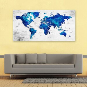 Printable World Map Poster, Navy Blue Colors Downloadable Large Decor ...
