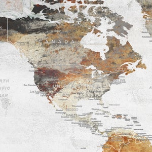 Hanging World Map Canvas, Rustic Frame Home Decor, Earth Colors World ...