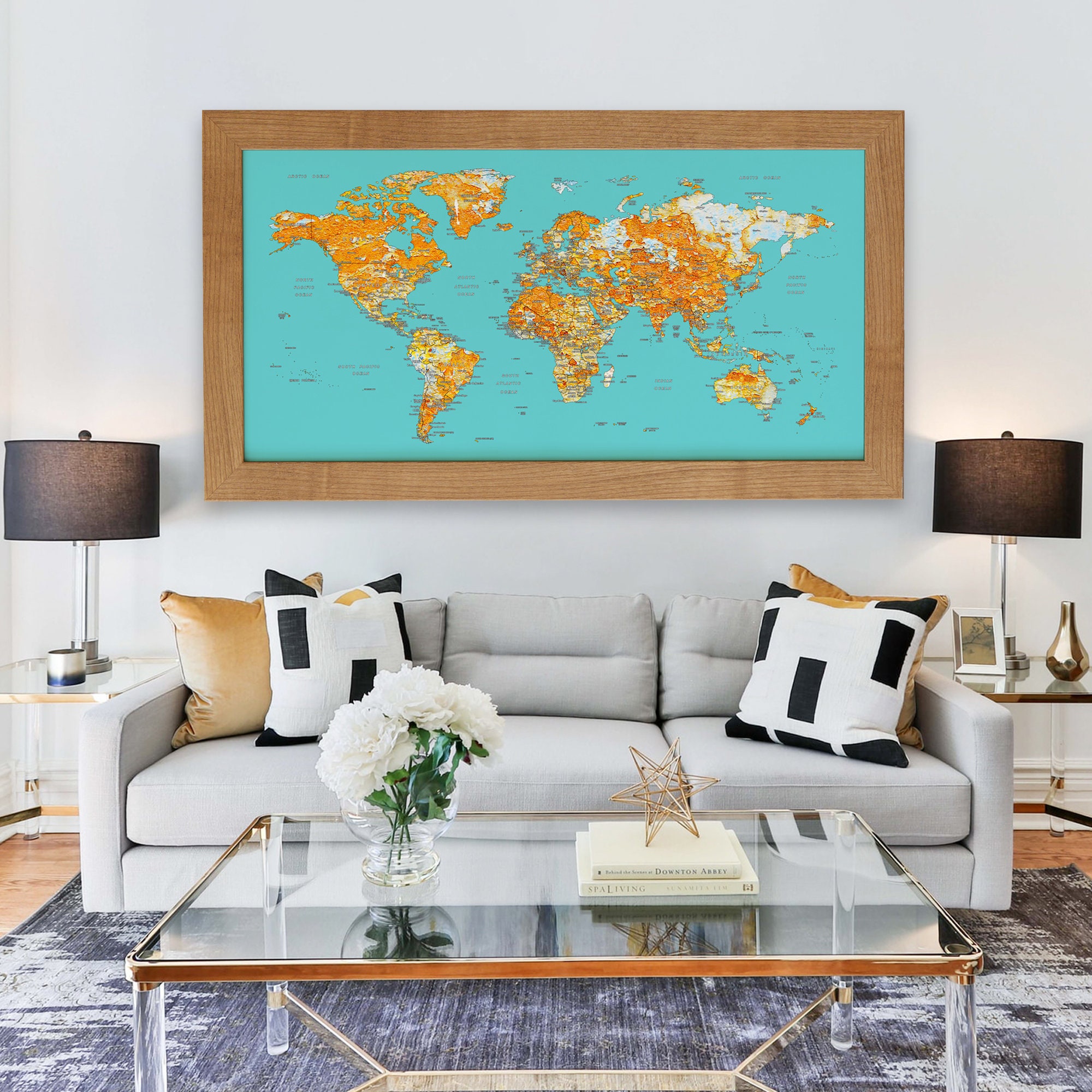 Printable World Map Files Turquoise and Orange Colors | Etsy