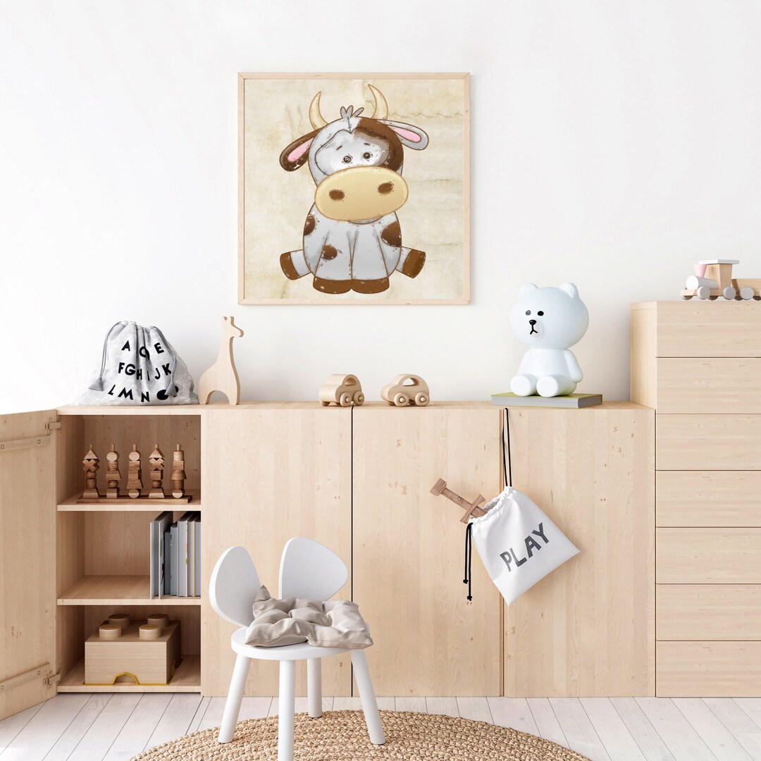 Cute Cow Printable File, Calf Painting Art for Kids Room Wall Art, Baby ...