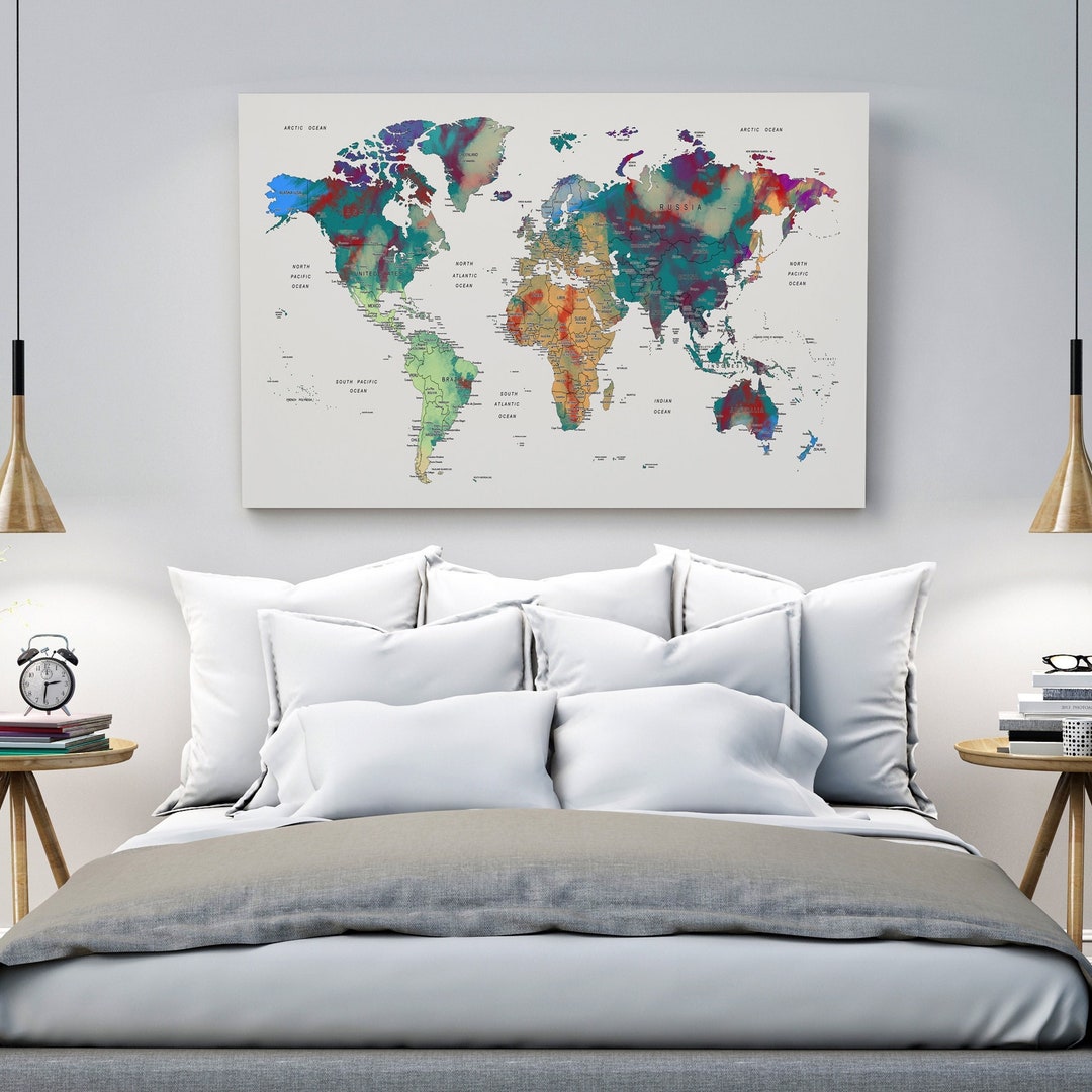 Printable World Map Files, Multi Colors Downloadable Large Decor Map of ...