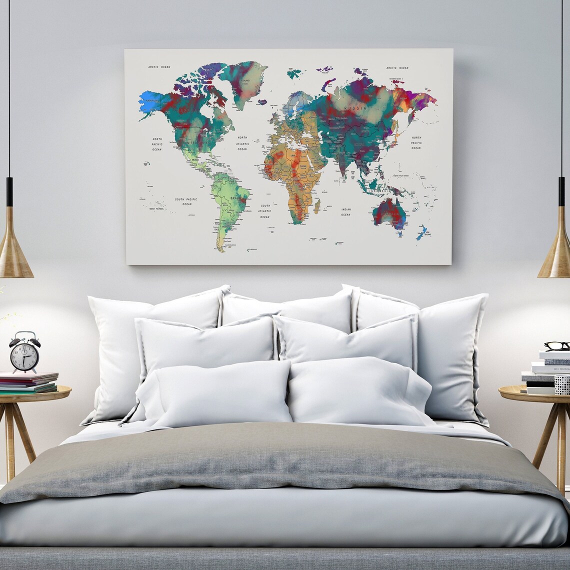 Printable World Map Files Multi Colors Downloadable Large | Etsy