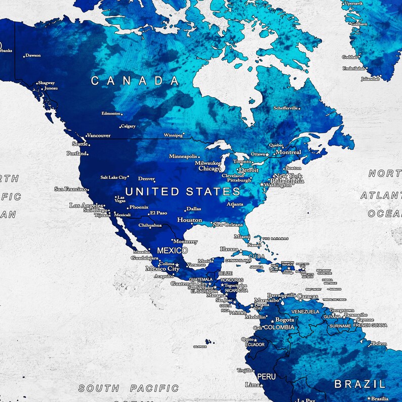 Printable World Map Poster Navy Blue Colors Downloadable - Etsy
