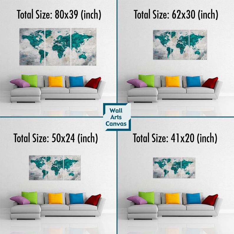 Turquoise World Map Canvas Wall Art Push Pin Travel Map - Etsy