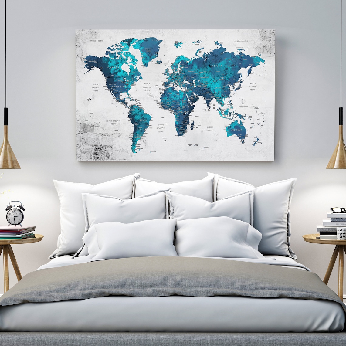 World Map Files Printable Blue Colors Downloadable Large - Etsy