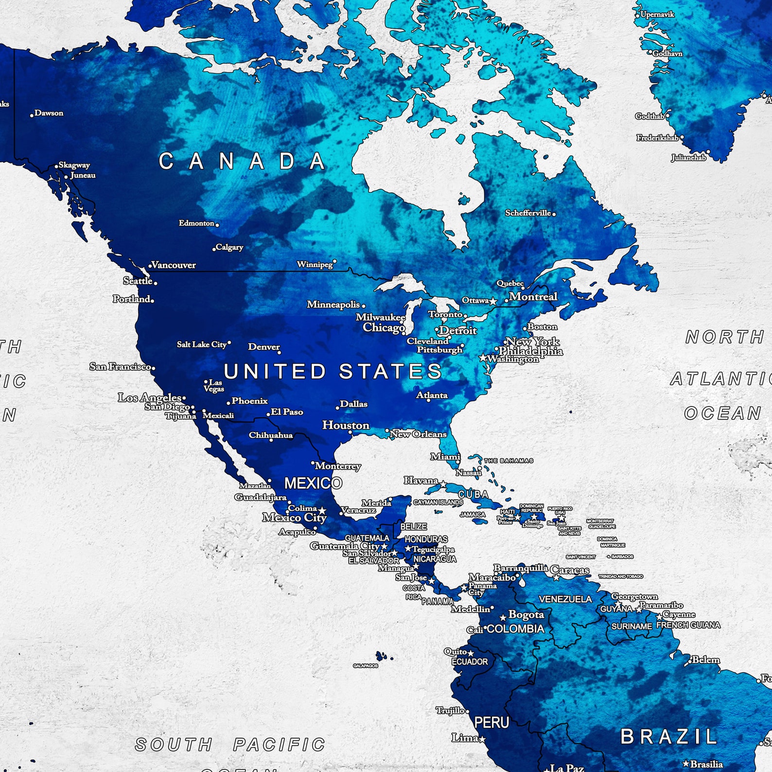 Blue Color World Map Wall Art, World Map Canvas Wall Art Push Pin Map ...