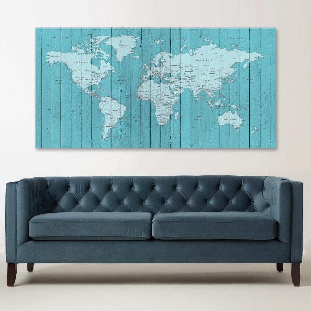 World Map Wall Art, Push Pin Adventure Map, World Map Canvas, Large ...