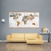 Hanging World Map Canvas, Rustic Frame Home Decor, Earth Colors World ...