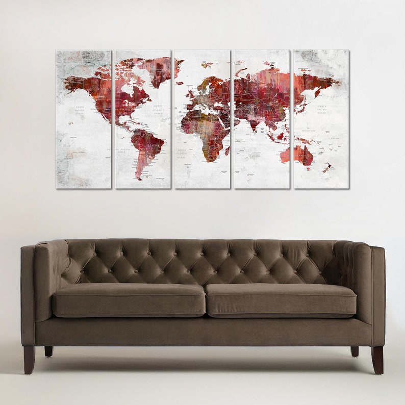 World Map Wall Art, Adventure Map Canvas Decor Object, Push Pin Travel ...
