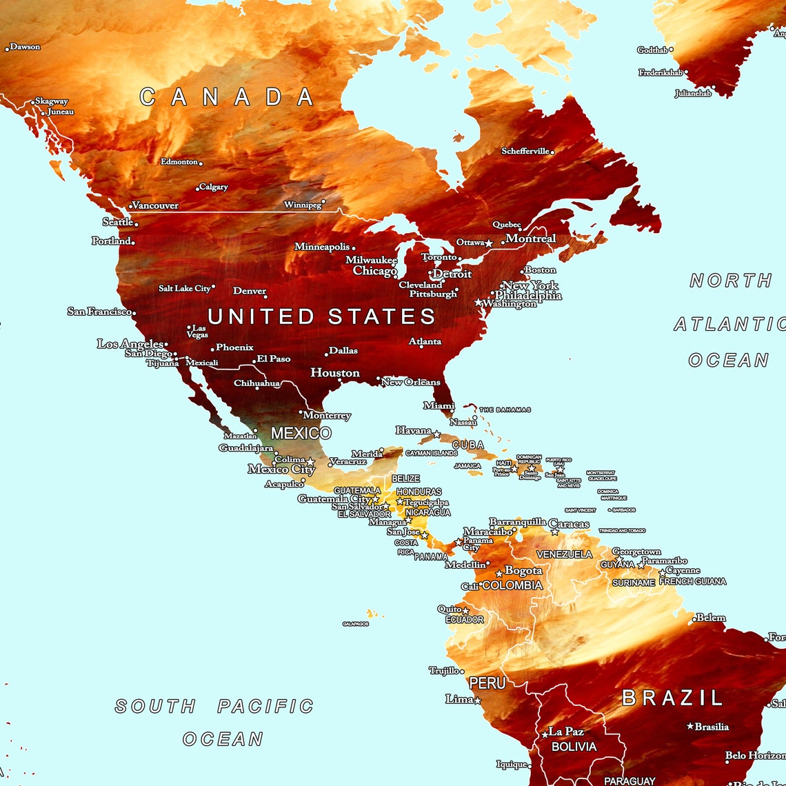 World Map Files for Print Sky Blue and Brown Downloadable - Etsy