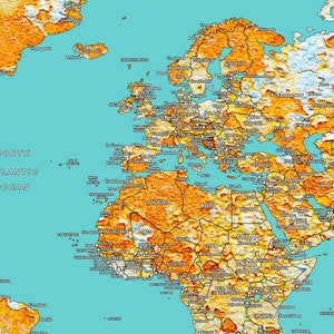 Printable World Map Files Turquoise and Orange Colors - Etsy