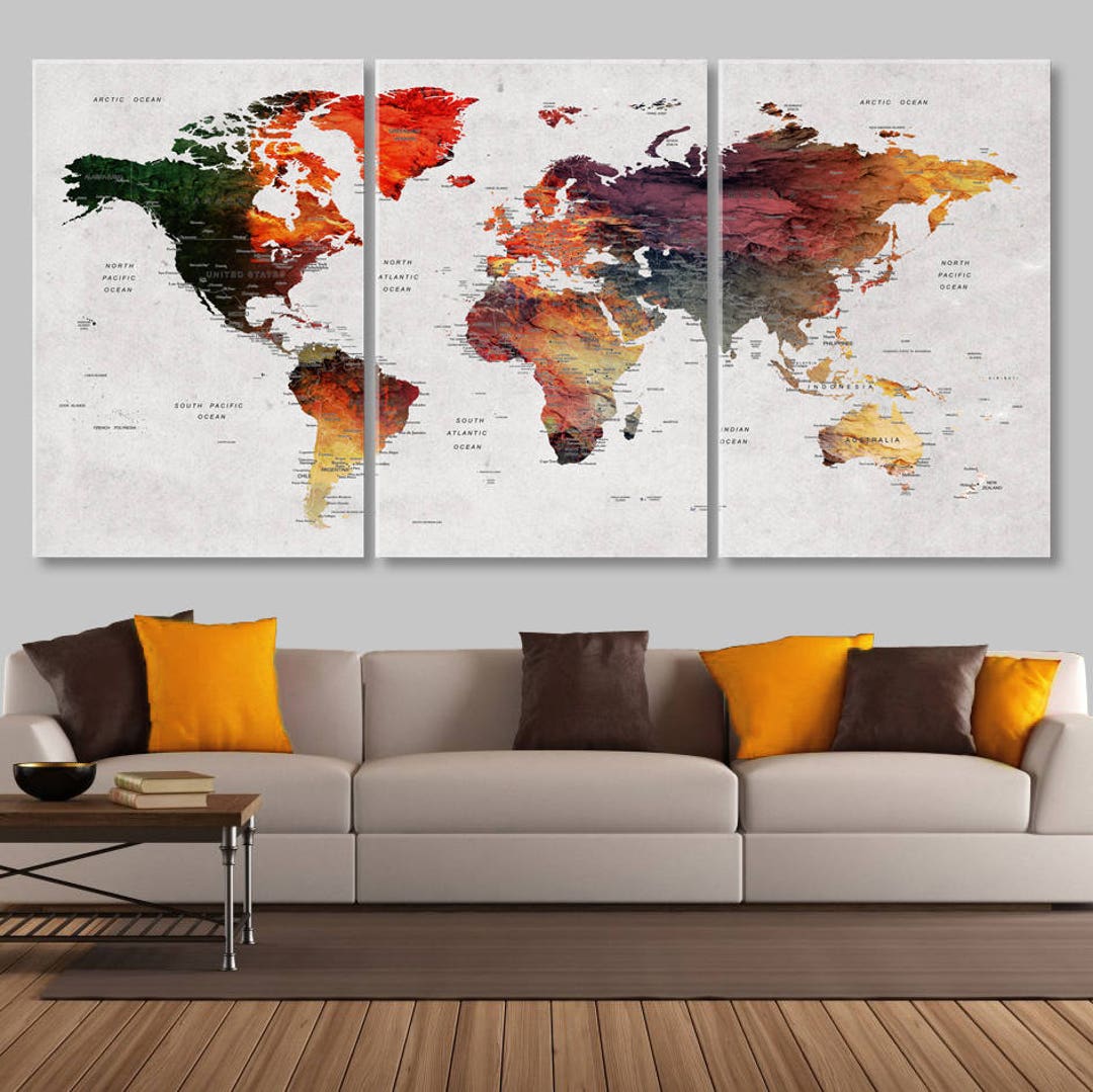 World Map Canvas Wall Art Decor, Push Pin Travel Map, Adventure Canvas ...