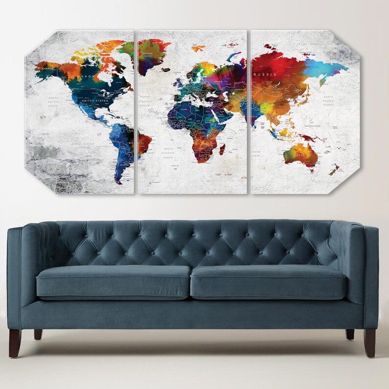 World Map Canvas Octagonal Wall Art Push Pin Travel Map - Etsy