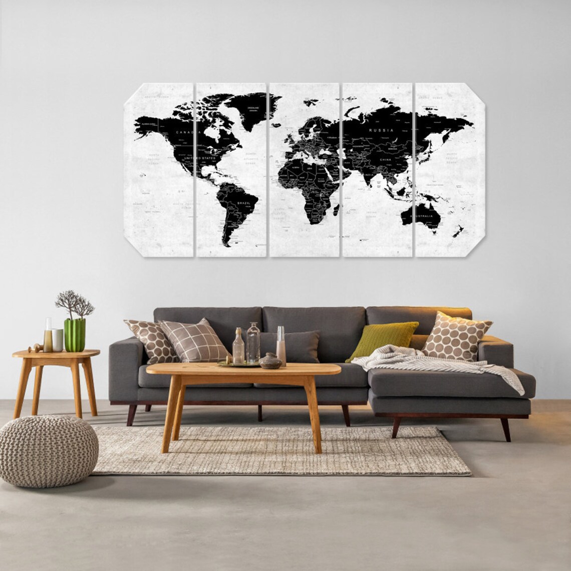 World Map Canvas Octagonal Wall Art Push Pin Travel Map | Etsy