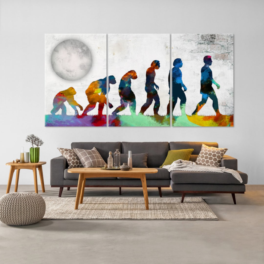 Human Evolution Canvas Art, Large Wall Decor, Colorful Watercolor ...