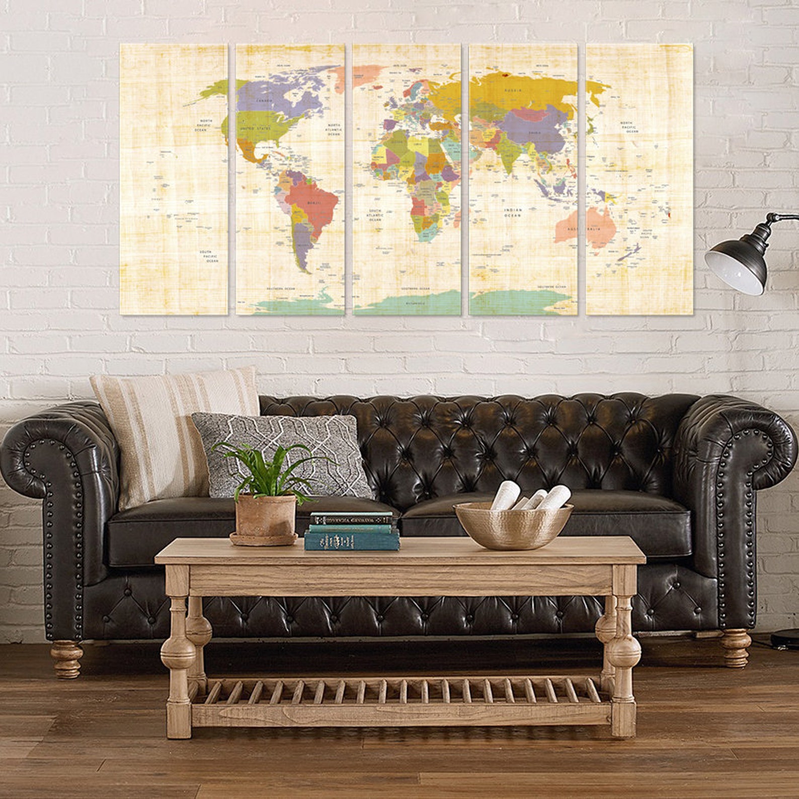 World Map Canvas Decor, Family Travel Push Pin Wall Art, Detailed ...