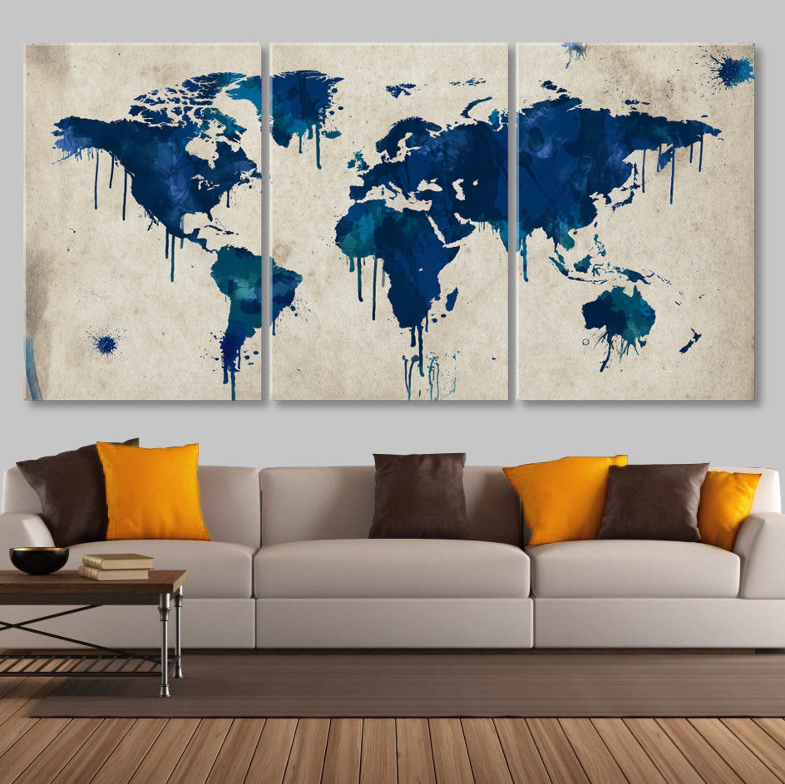 World Map Canvas Art Decor Navy Blue World Map Watercolor - Etsy