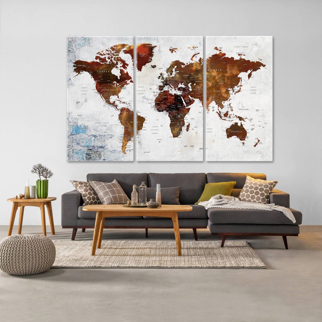 Large Canvas, World Map Wall Art , Push Pin Travel Map, Adventure Map ...