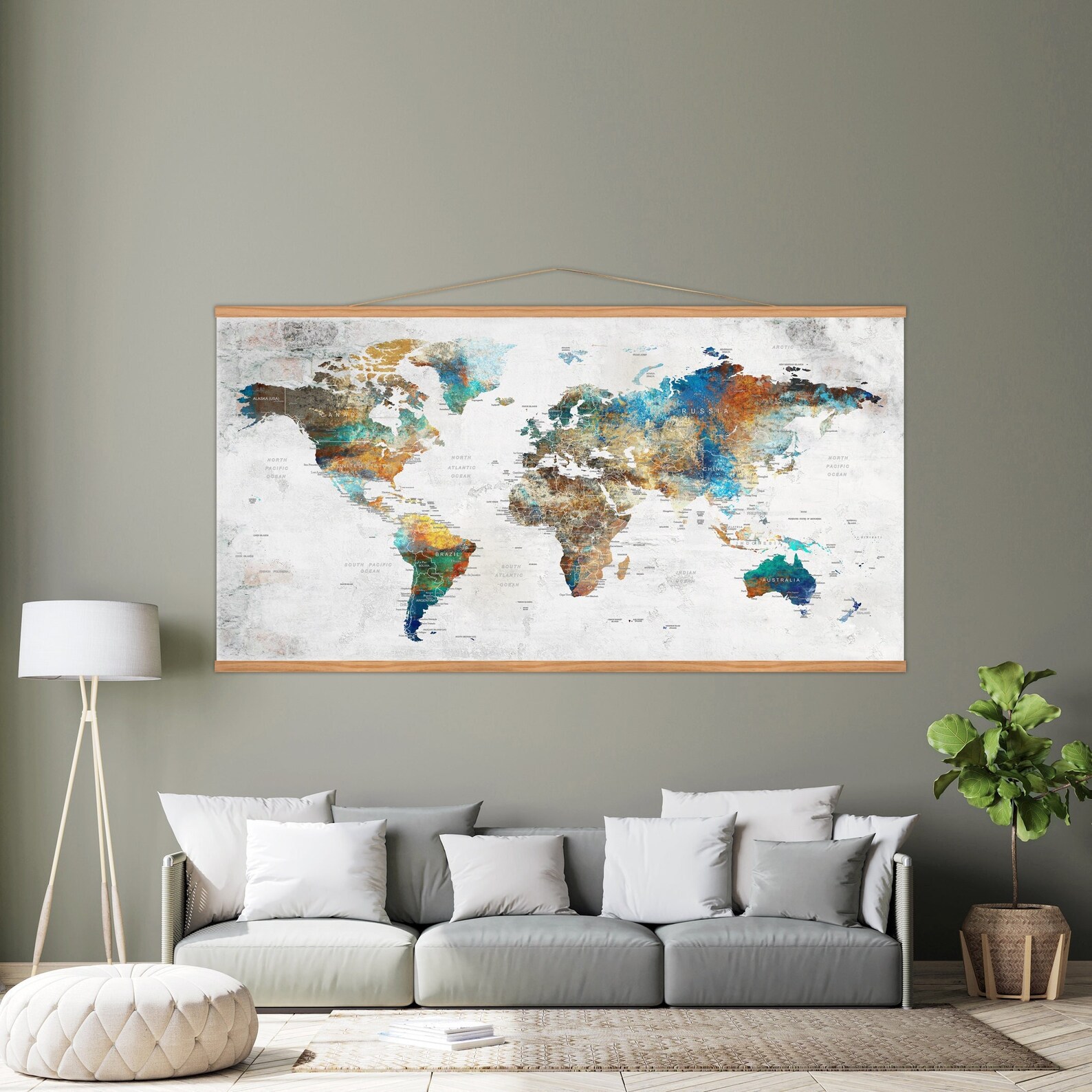 Hanging World Map Canvas Rustic Frame Home Decor World Map - Etsy