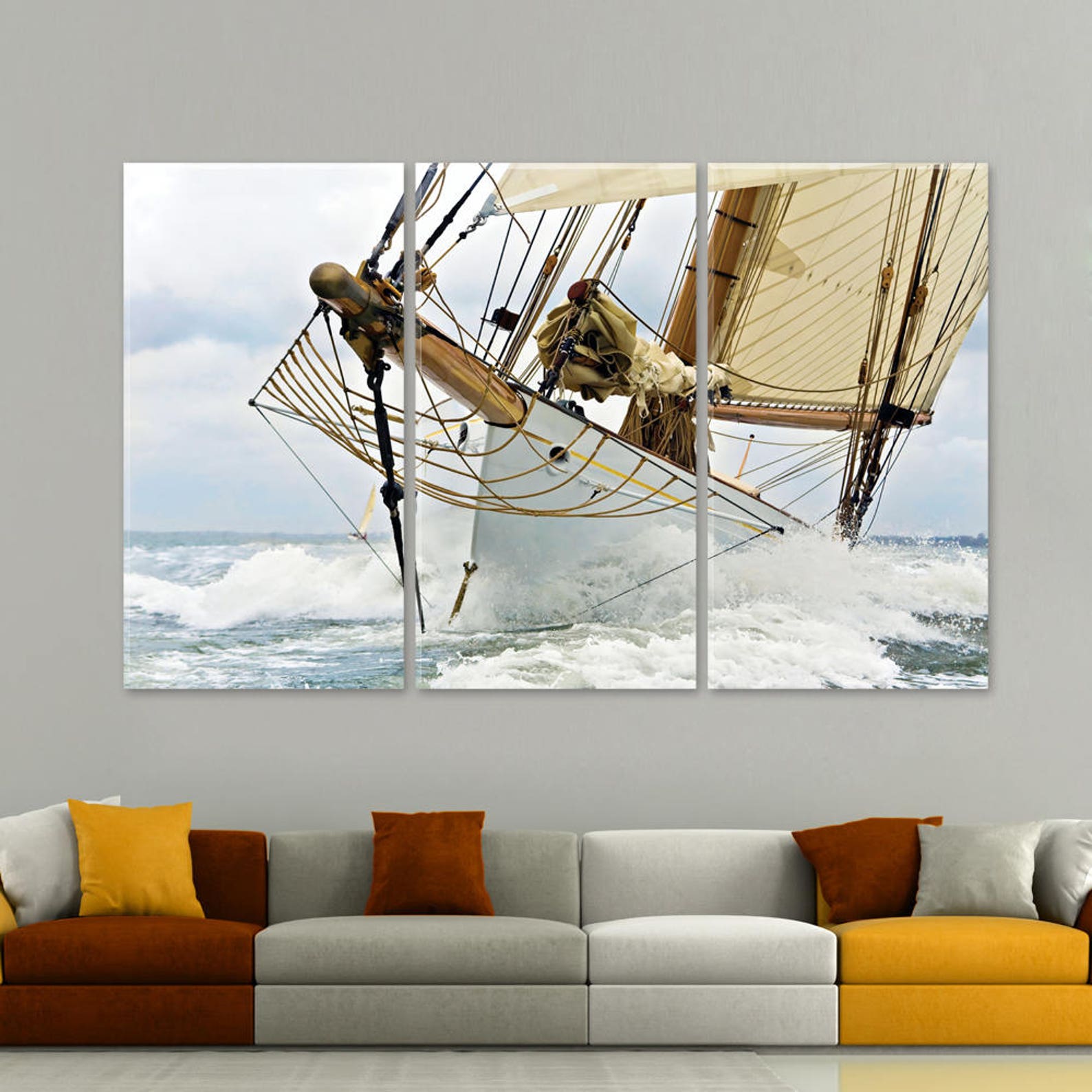 Sailing Boat Canvas, Large Canvas Sea, Wall Decor, Framed Canvas, Sea ...