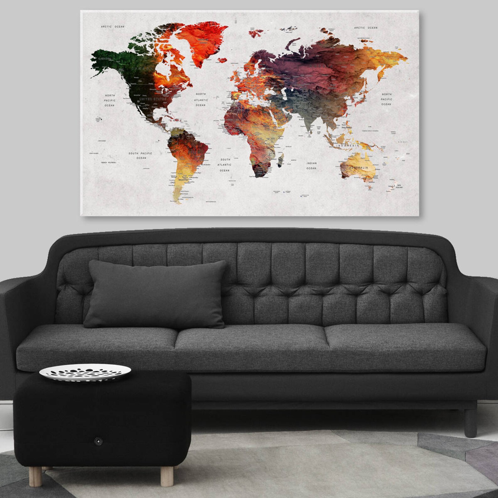 Travel World Map World Map Canvas Push Pin World Map Home & - Etsy