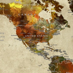 Hanging World Map Canvas, Rustic Frame Home Decor, Vintage Colors World ...