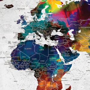 Hanging World Map Canvas, Rustic Frame Home Decor, Colorful World Map ...