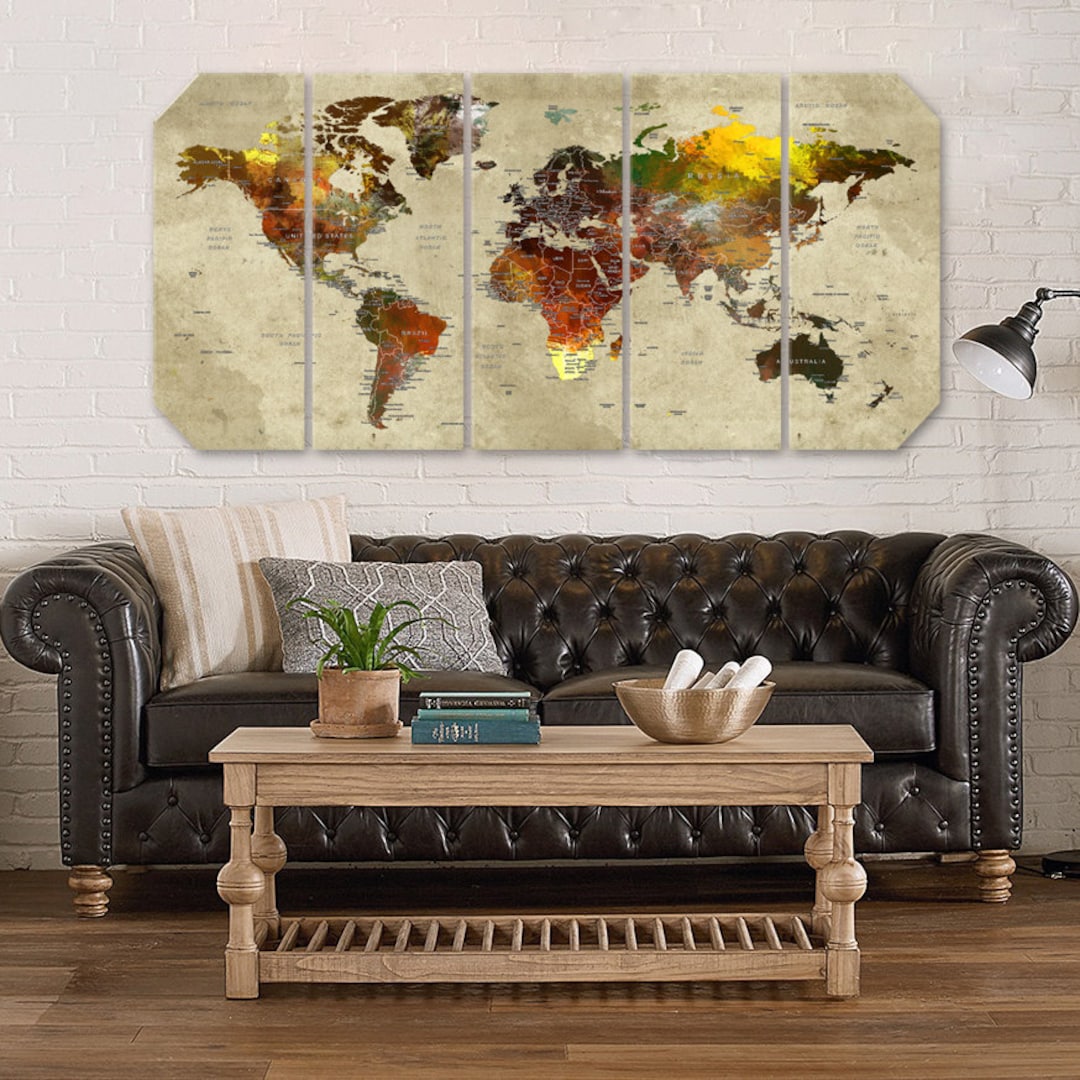 World Map Canvas, Octagonal Wall Art, Push Pin Travel Map, Home Gift ...