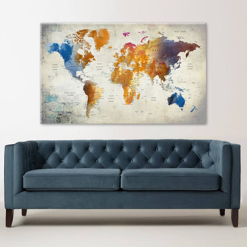 World Map Canvas Push Pin Travel Map World Map Wall Art - Etsy