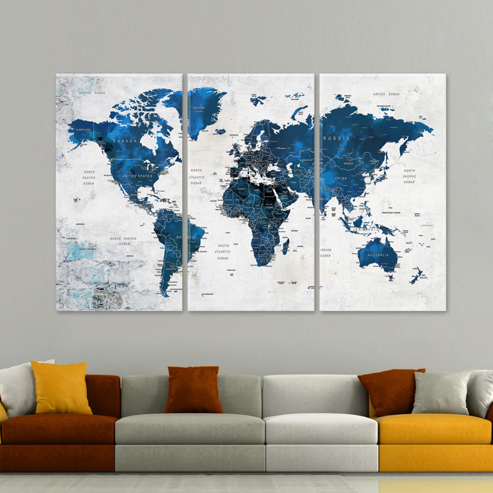 World Map Canvas Push Pin Travel Map Navy Blue World Map - Etsy