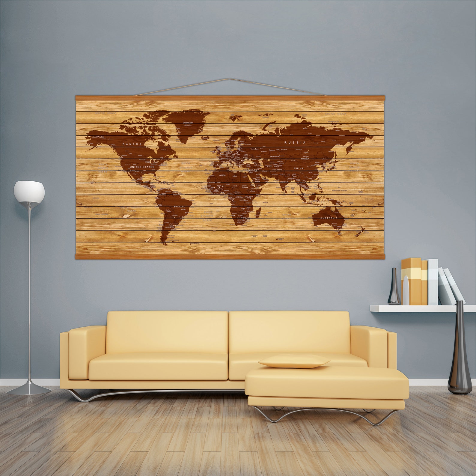 Hanging World Map Canvas Rustic Frame Home Decor Wood - Etsy