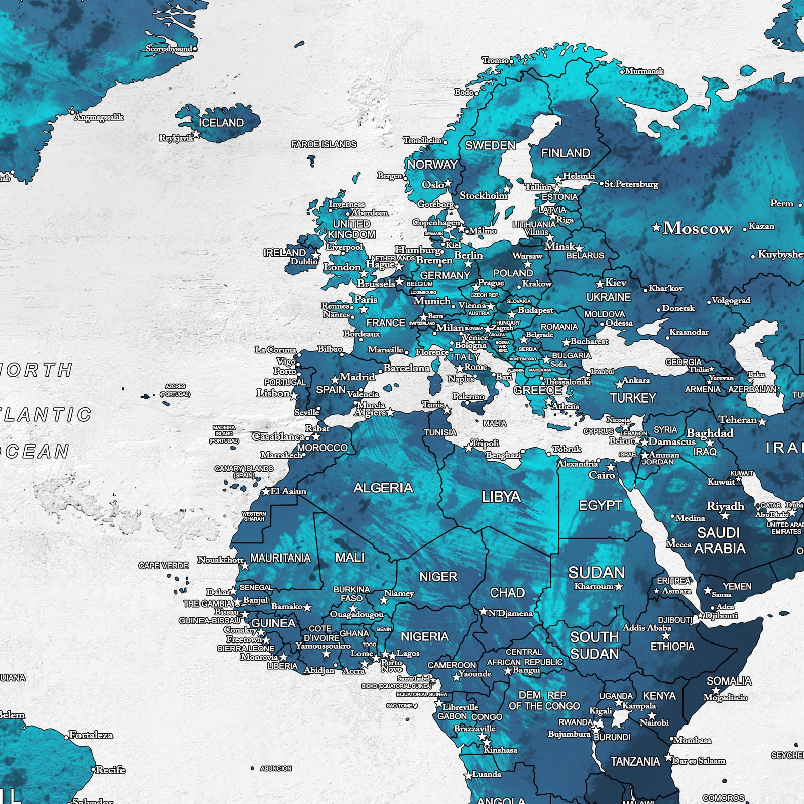 World Map Files Printable Blue Colors Downloadable Large | Etsy