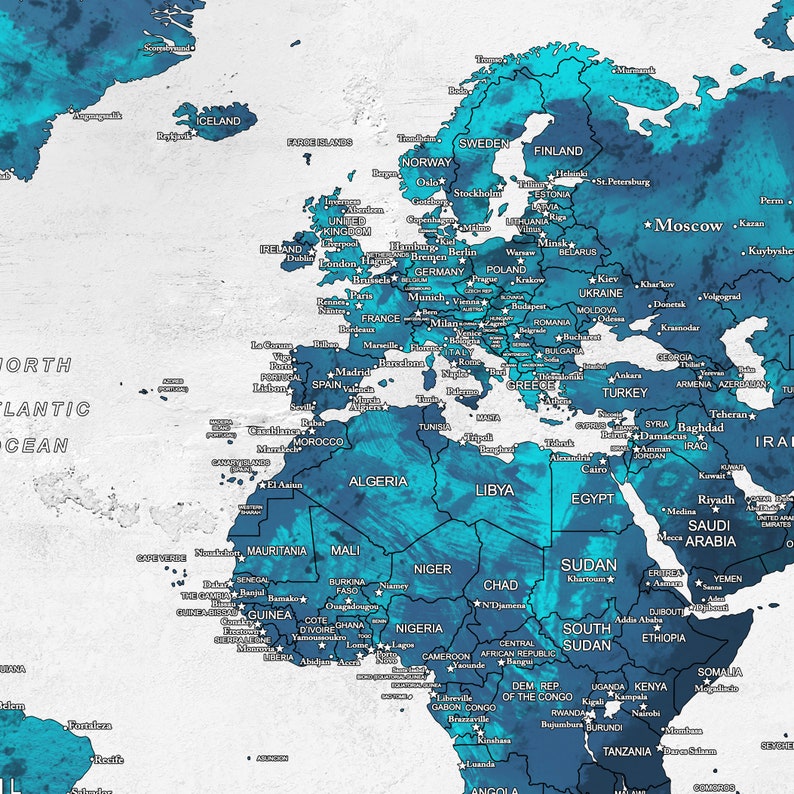 World Map Files Printable Blue Colors Downloadable Large - Etsy