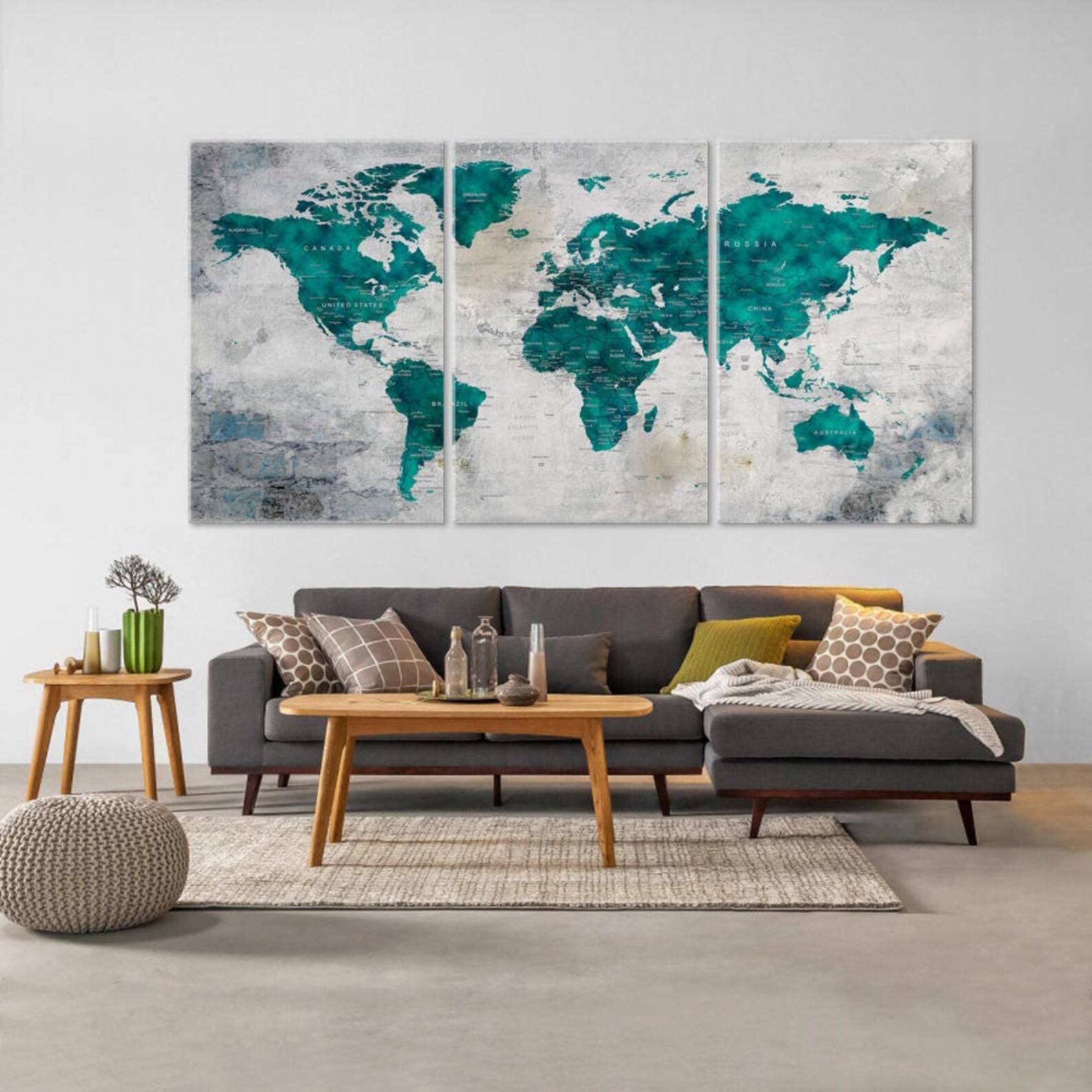 Turquoise World Map Canvas Wall Art Push Pin Travel Map - Etsy