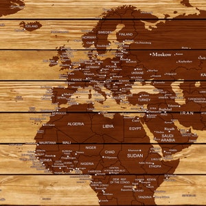 Hanging World Map Canvas, Rustic Frame Home Decor, Wood Texture World ...