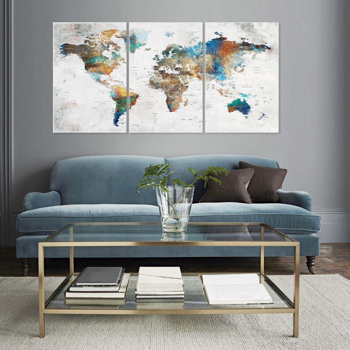 World Map Wall Art Large Canvas Adventure Push Pin Travel | Etsy