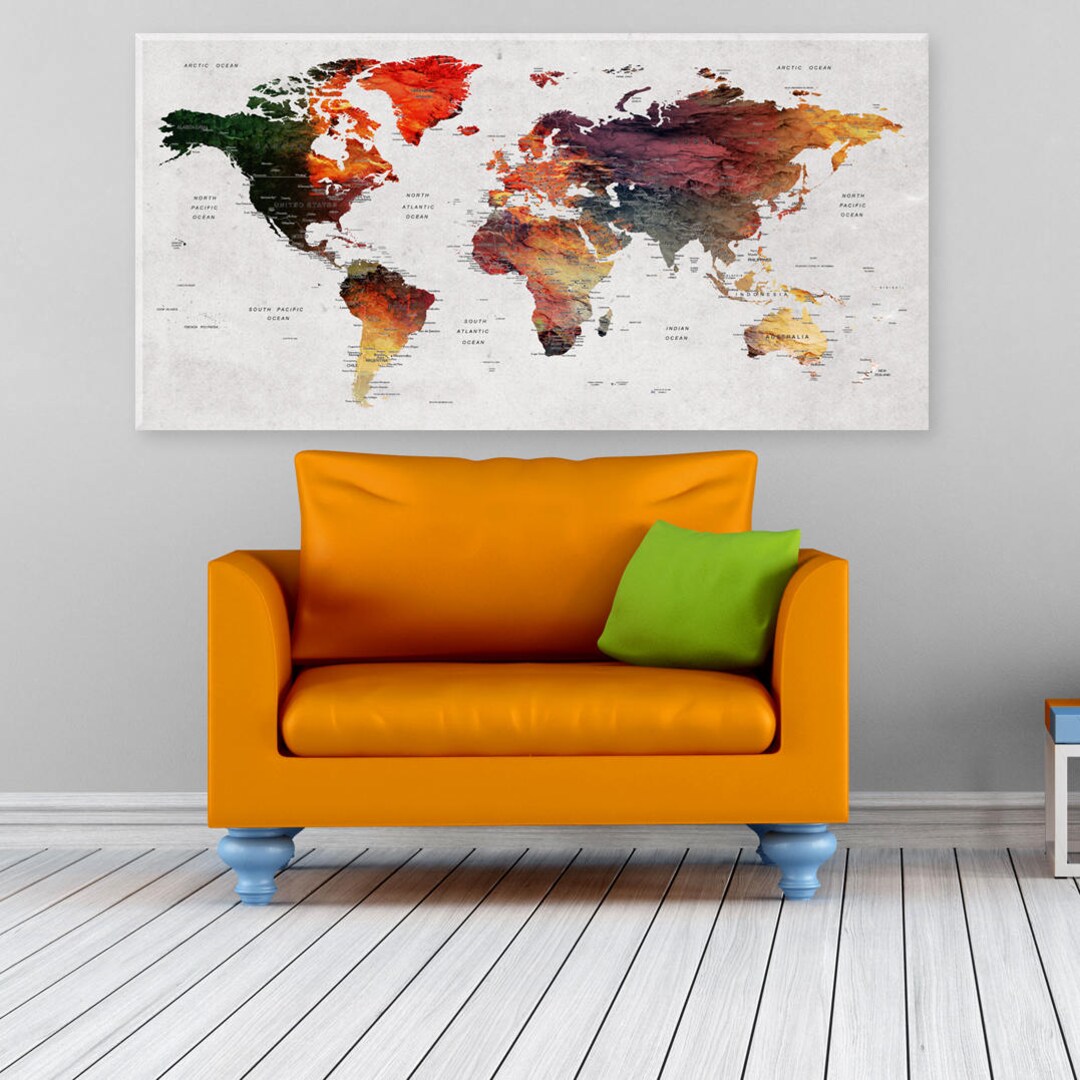 Push Pin World Map Canvas Poster , Best Travel Gift, Adventure Awaits ...