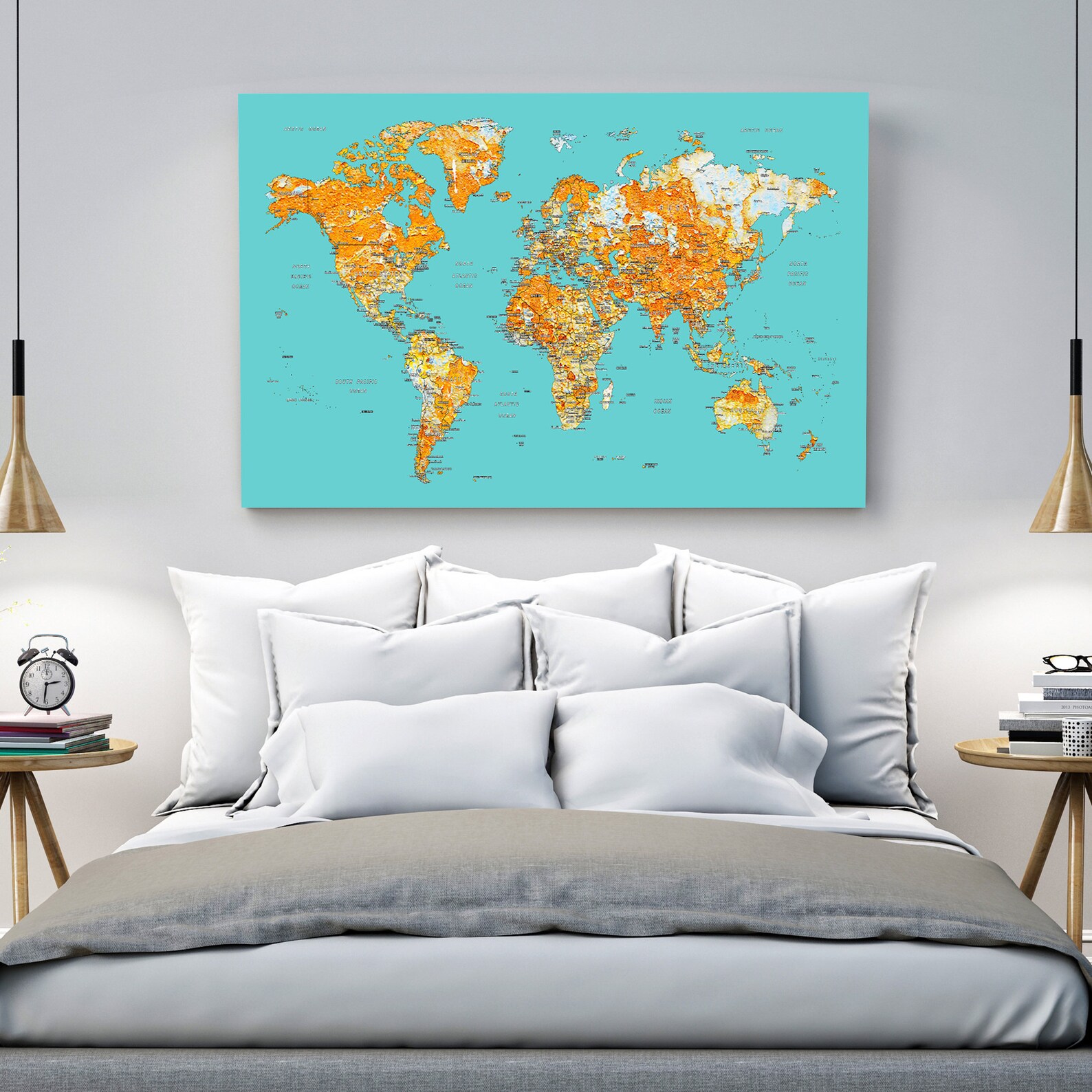 Printable World Map Files Turquoise and Orange Colors | Etsy