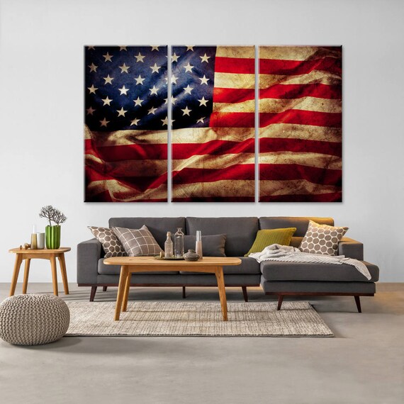 US Flag Canvas Wall Art US Decor Large Canvas Art Framed - Etsy